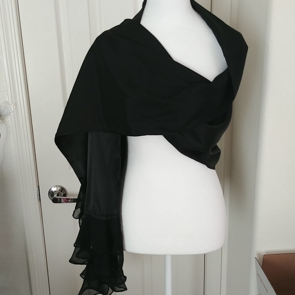 Accessories | Formal Shawl Wrap With Ruffle Black | Poshmark